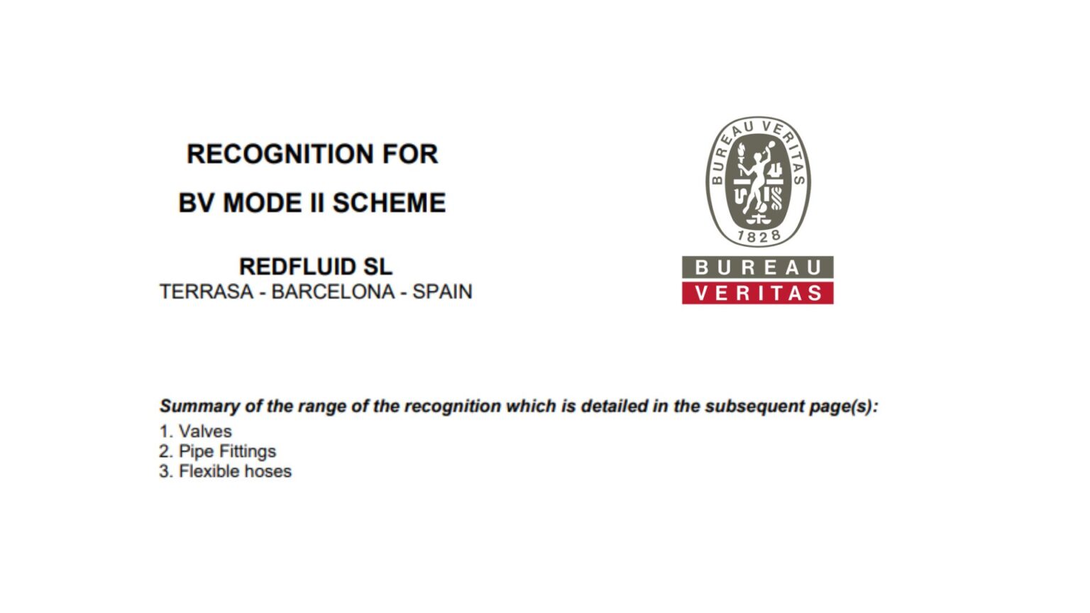 Redfluid obtains BV Mode II recognition from Bureau Veritas